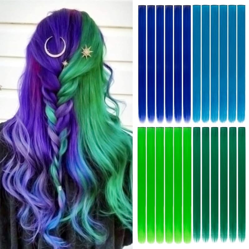 26 Packs Colored Hair Extensions 20Inch Straight Multi-Colors Party ...