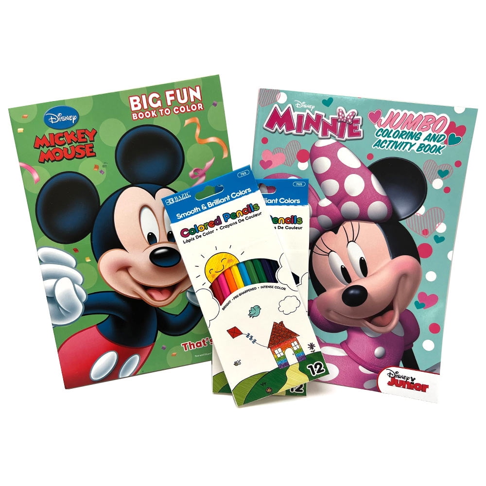 26 Pc Minnie Mickey Mouse Coloring Books Set Colored Pencils Color ...