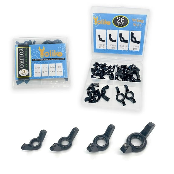 26 Pcs 4 Sizes 3/16",1/4",5/16",3/8" Wingnuts, Quality Carbon Steel ...