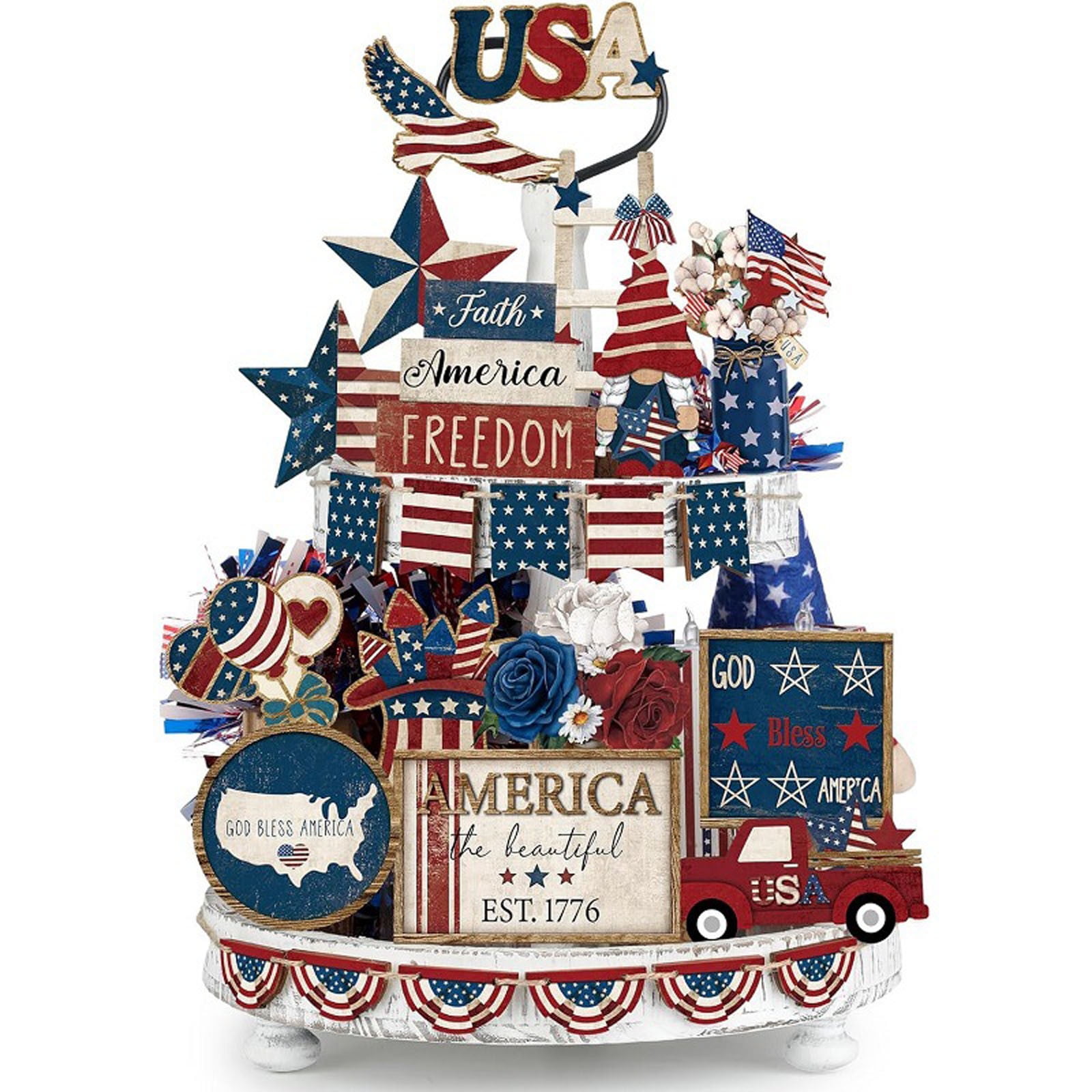 26 Pcs 4th of July Patriotic Tiered Tray Decor Set Independence Day USA ...