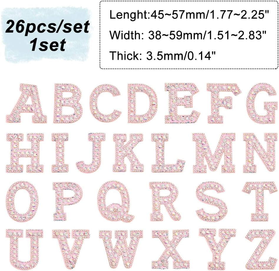 26 Pcs A-Z Letter Glass Rhinestone Patches Light Pink Glitter Alphabet ...