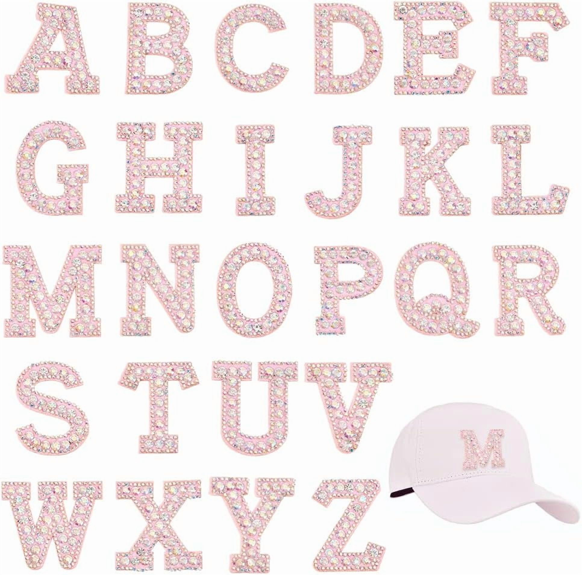 26 Pcs A-Z Letter Glass Rhinestone Patches Light Pink Glitter Alphabet ...