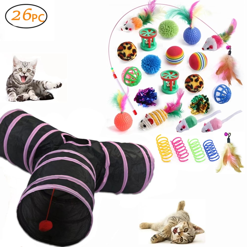 26 Pcs Cat Toys Set with Cat Tunnel for Indoor Interactive, Kitten Toys ...