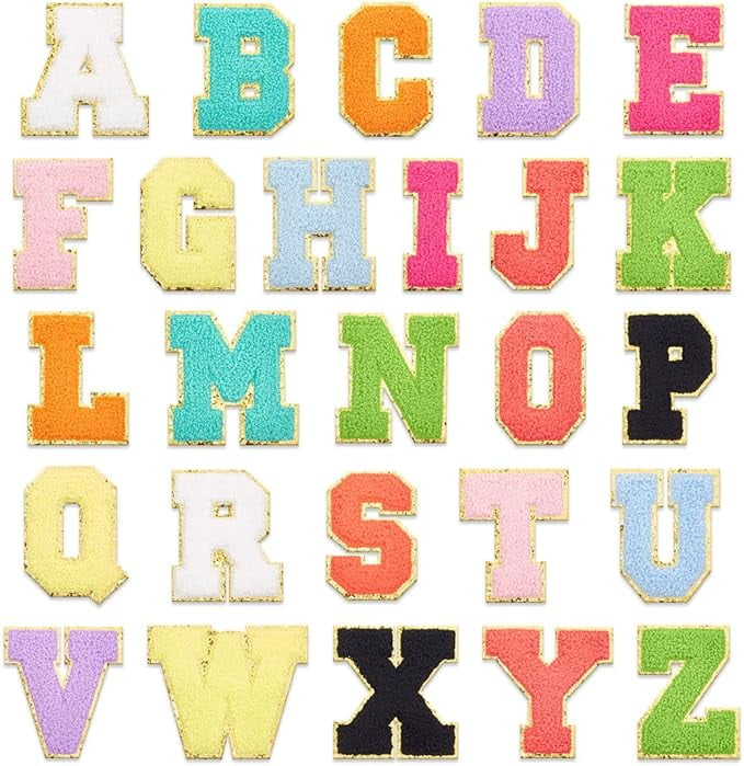 26 Pcs Chenille Letter Patches Self Adhesive Colorful Sticker Set with ...