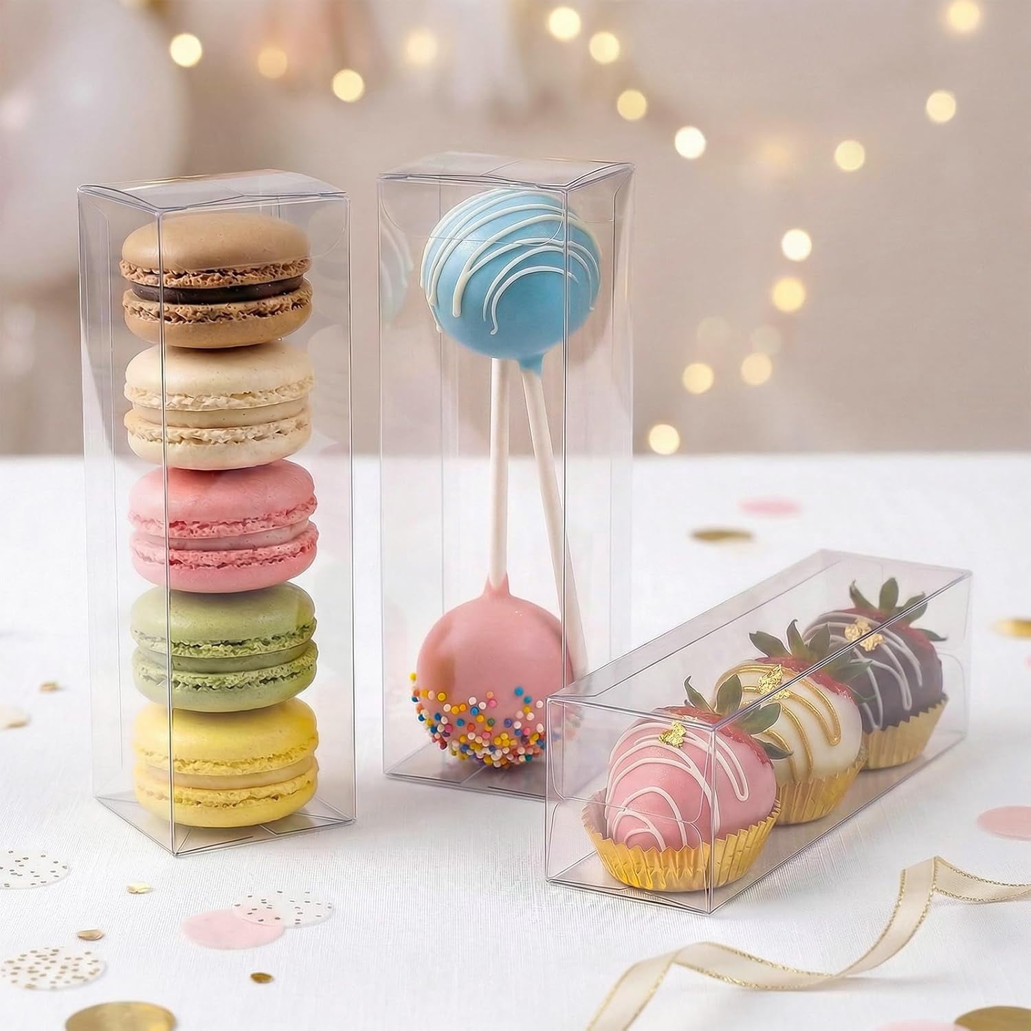 26 Pcs Clear Macaron Boxes, 2x2x6 Inch Transparent Plastic Favor Boxes ...