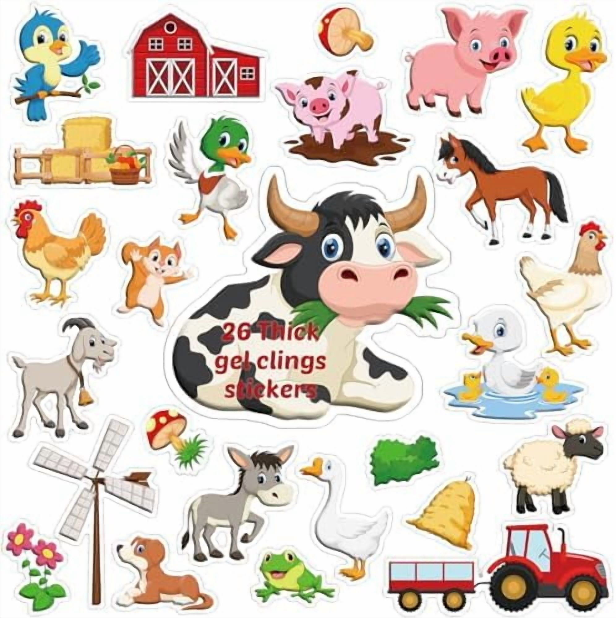 26 Pcs Farm Animal Gel Clings Thick Farm Window Gels Decals Reusable ...
