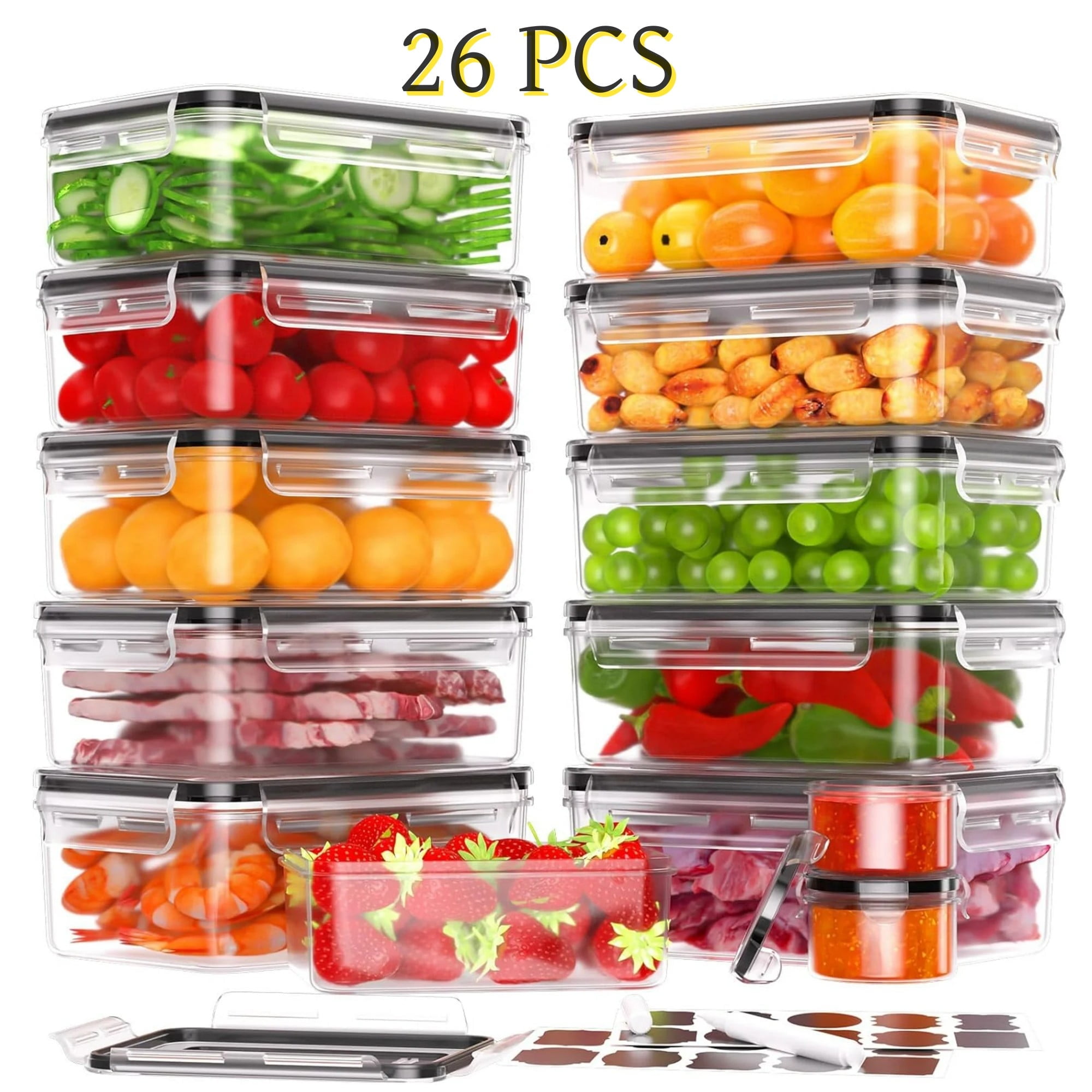 Baokaler 26 Pcs Food Storage Containers with Lids Airtight, Plastic Meal Prep Containers ...