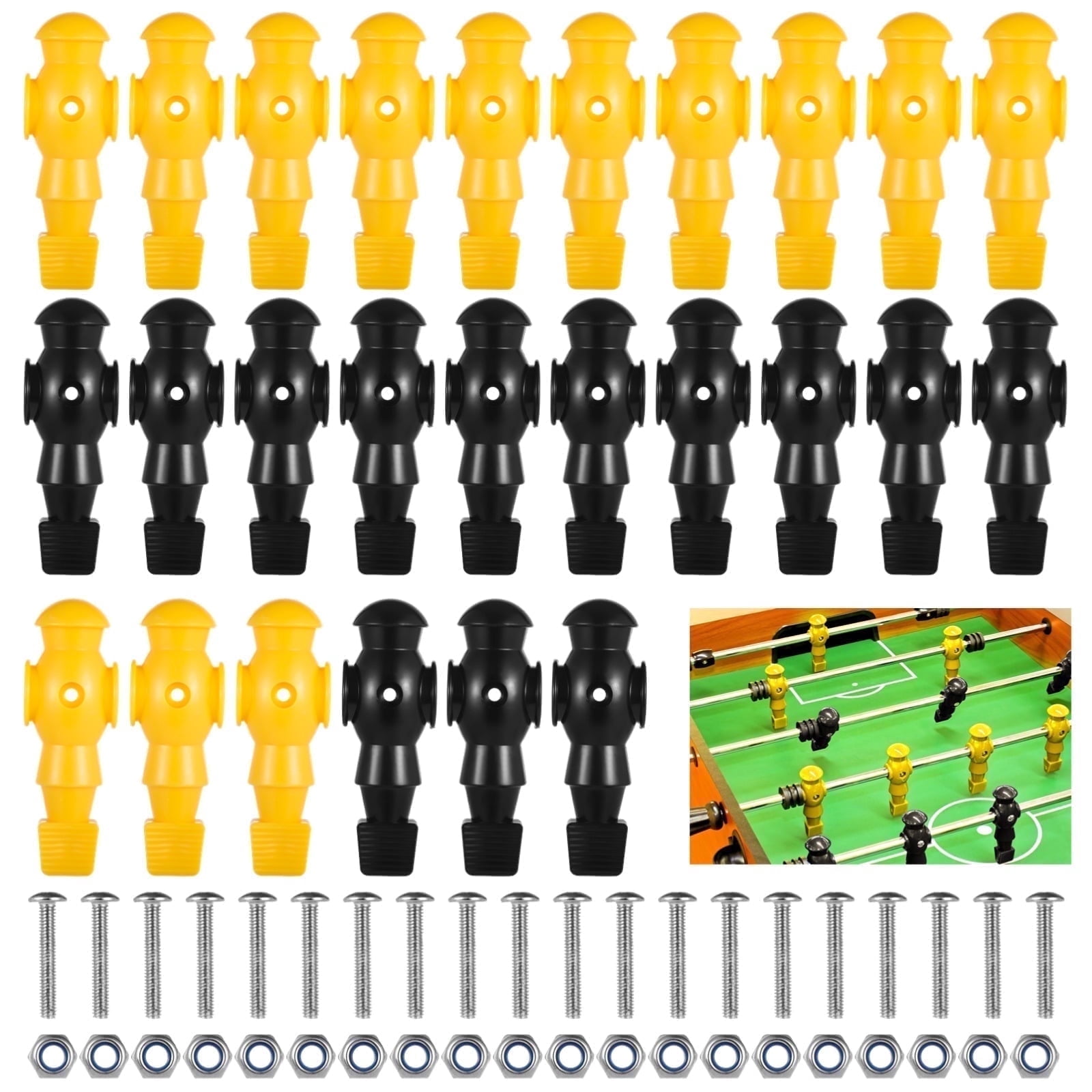 26-Pack Pro Resin Foosball Players Set - 13 Black/13 Yellow Replacement ...