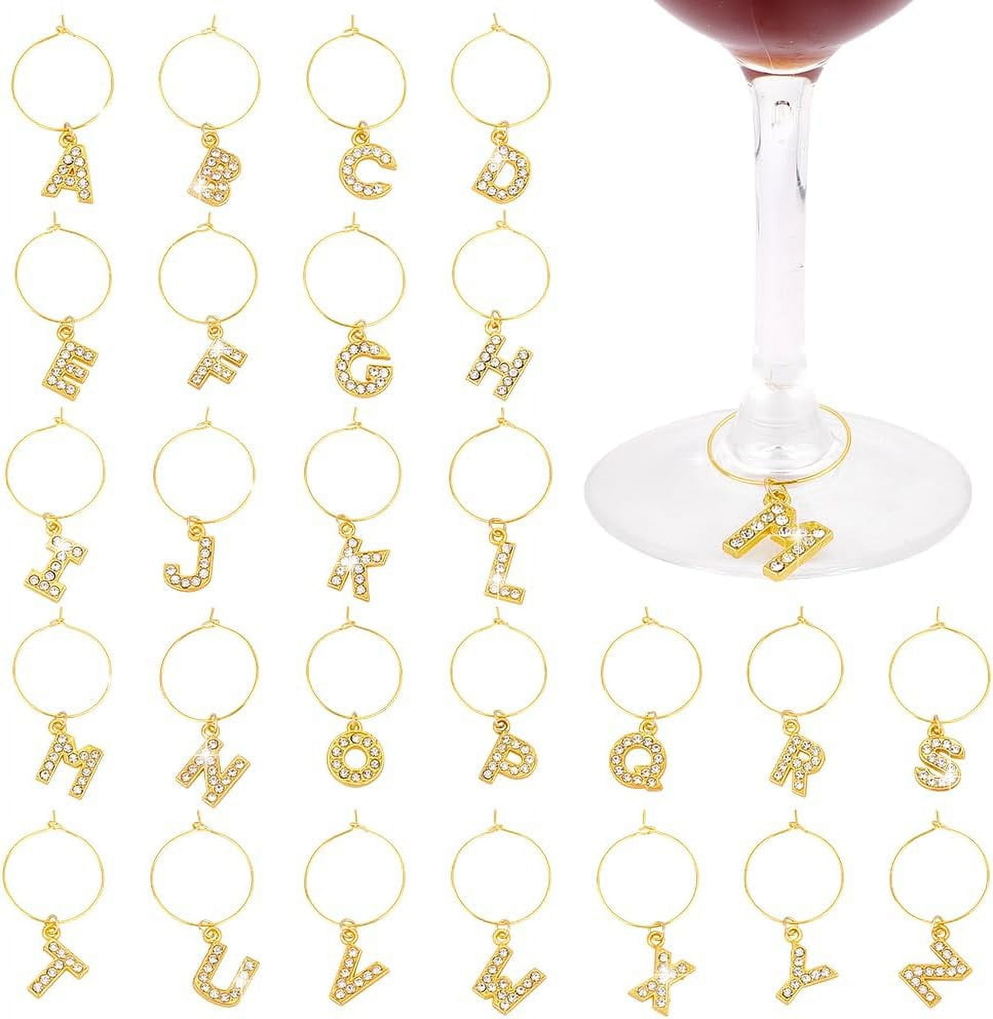 26 Pcs Gold Bling Letter Wine Glass Charms - Diamond Markers Tags for ...