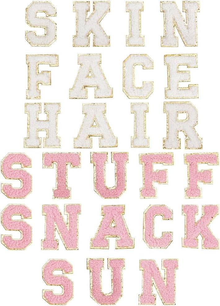 26 Pcs Letter Chenille Patches Beige Pink Self-Adhesive Word Letter ...