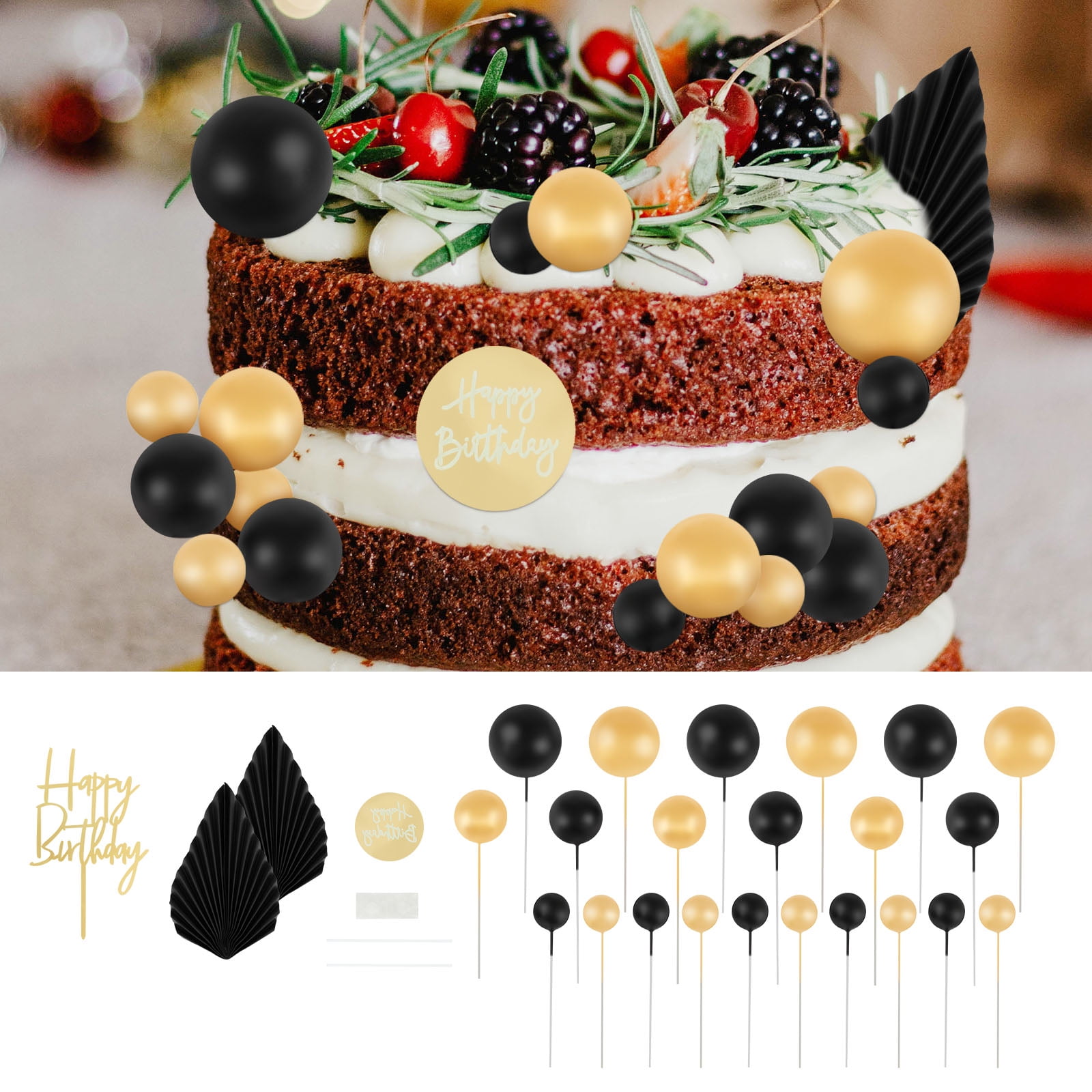 26 Pcs Man Cake Topper Elegant Black Gold Cake Decorations Reusable ...