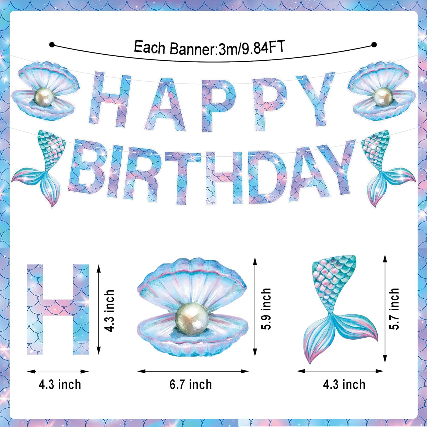 26 Pcs Mermaid Birthday Party Decorations Mermaid Happy Birthday Banner ...