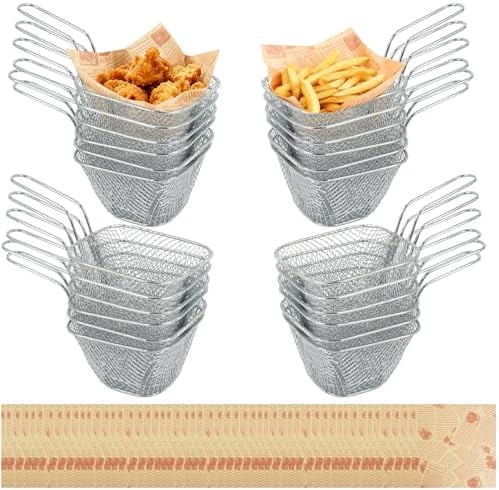 26 Pcs Mini Square Fry Basket with Handles Serving Deep Fryer Basket ...