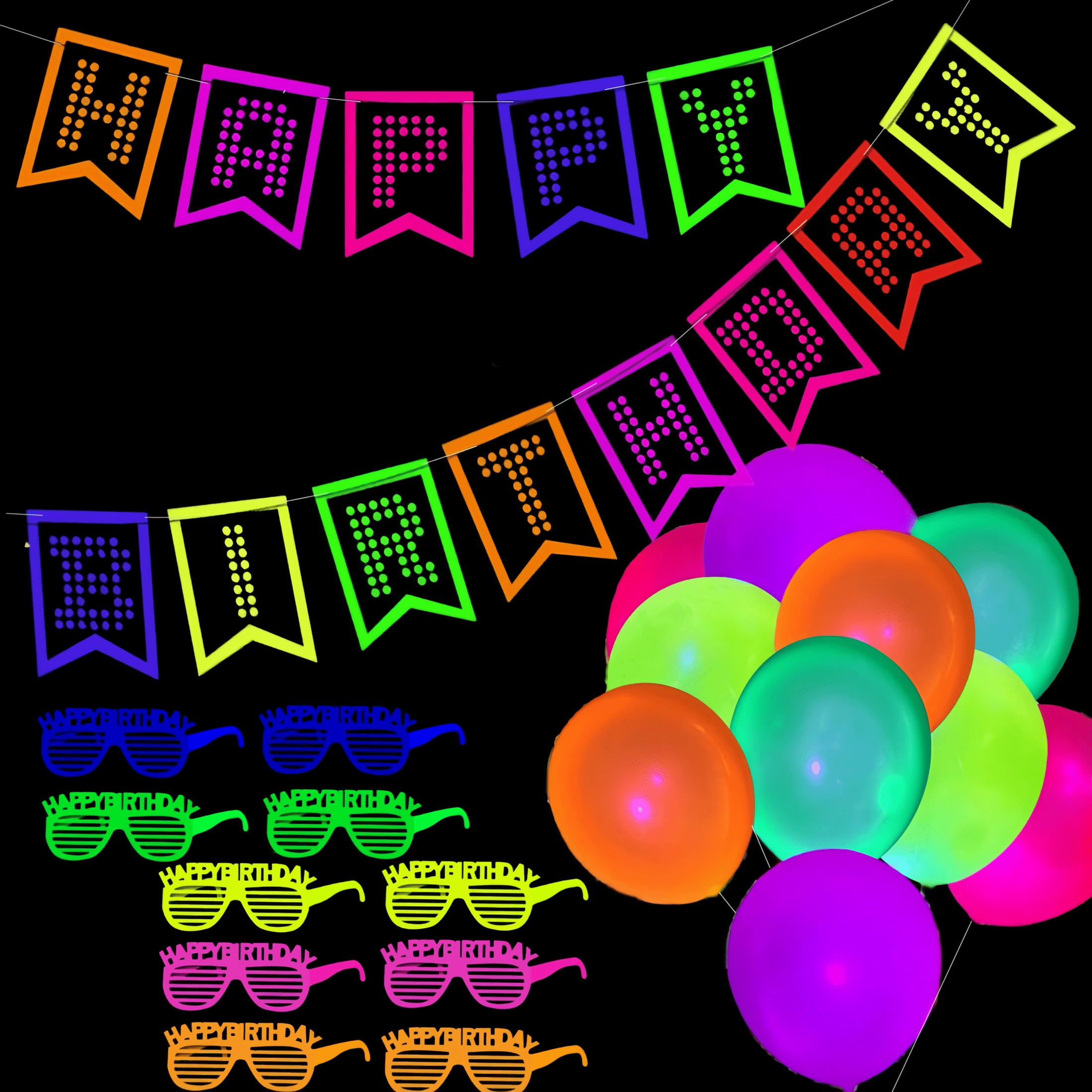 38 Pcs Neon Party Decoration Set - Glow Birthday Banner & Ballons ...
