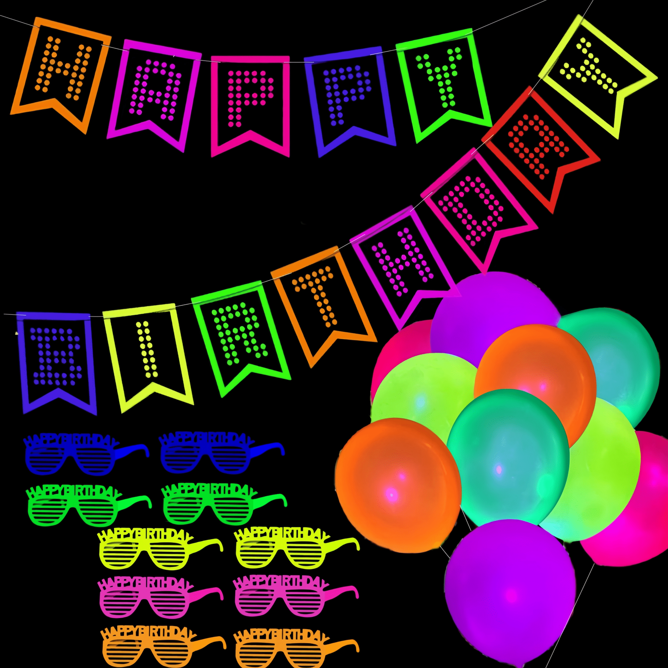38 Pcs Neon Party Decoration Set - Glow Birthday Banner & Ballons ...