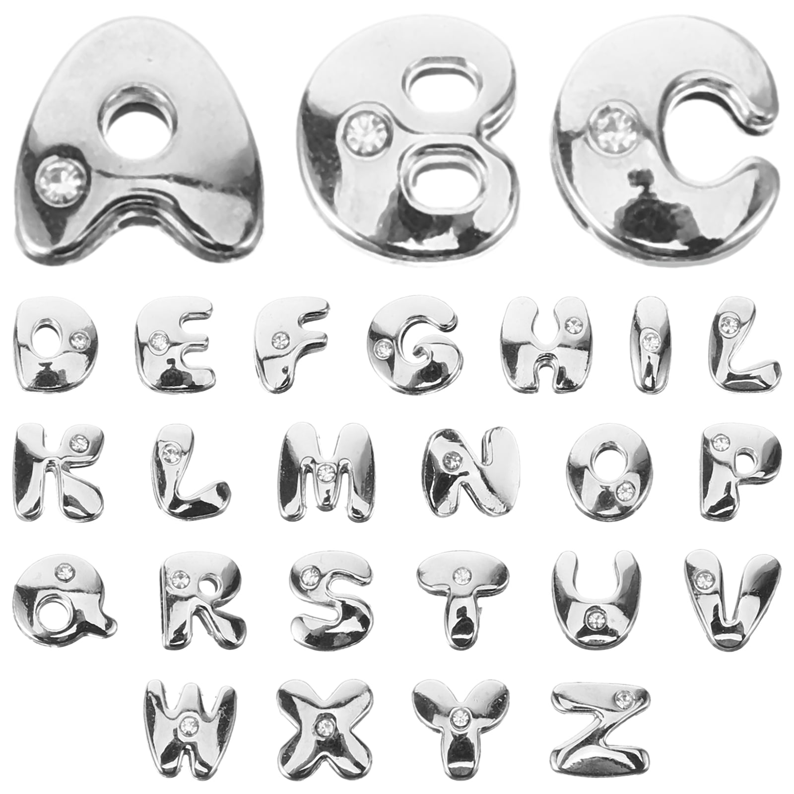 26 Pcs Rhinestone English Letters of The Lid Locket Rhinestones Silver ...