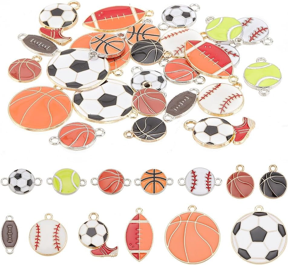 26 Pcs Sport Ball Charms 13 Styles Alloy Enamel Baseball Basketball ...