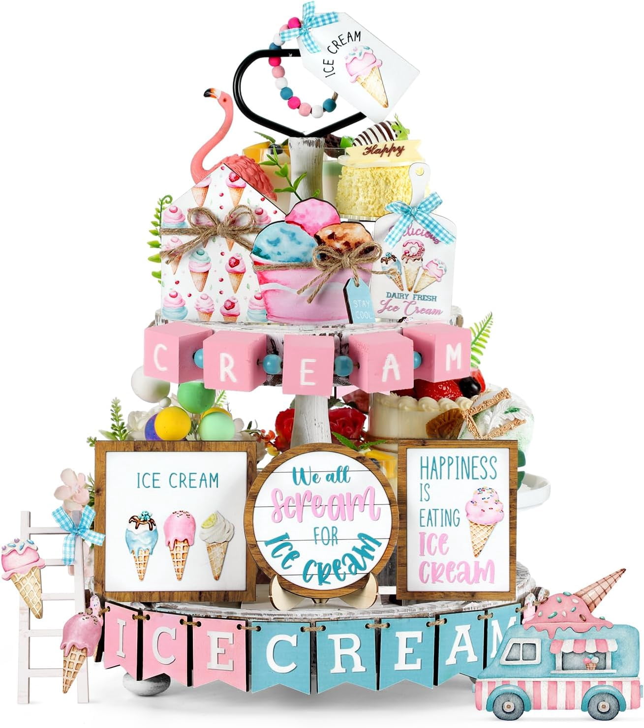 26 Pcs Summer Tiered Tray Decor Ice Cream Tiered Tray Decorations Set ...
