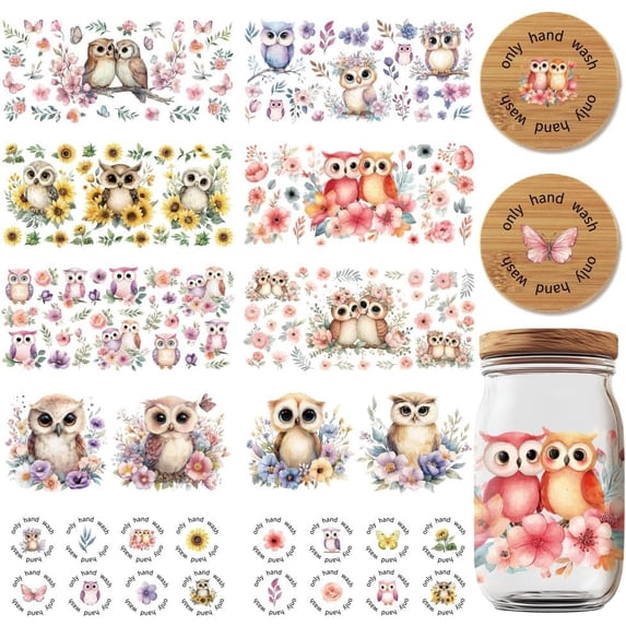 26 Pcs UV DTF Cup Wraps Cute Owls UV DTF Rub on Transfer Sticker ...