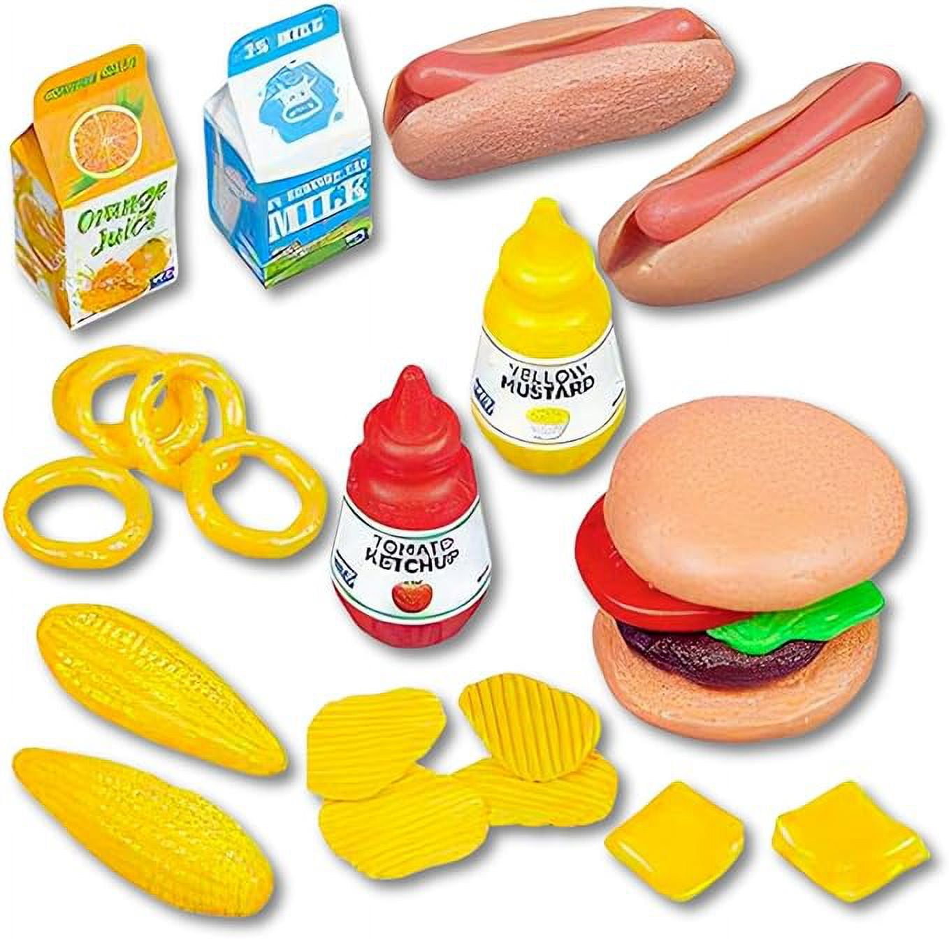 26-Piece Deluxe Kids Fast Food Play Set - Pretend Burger, Hot Dogs ...