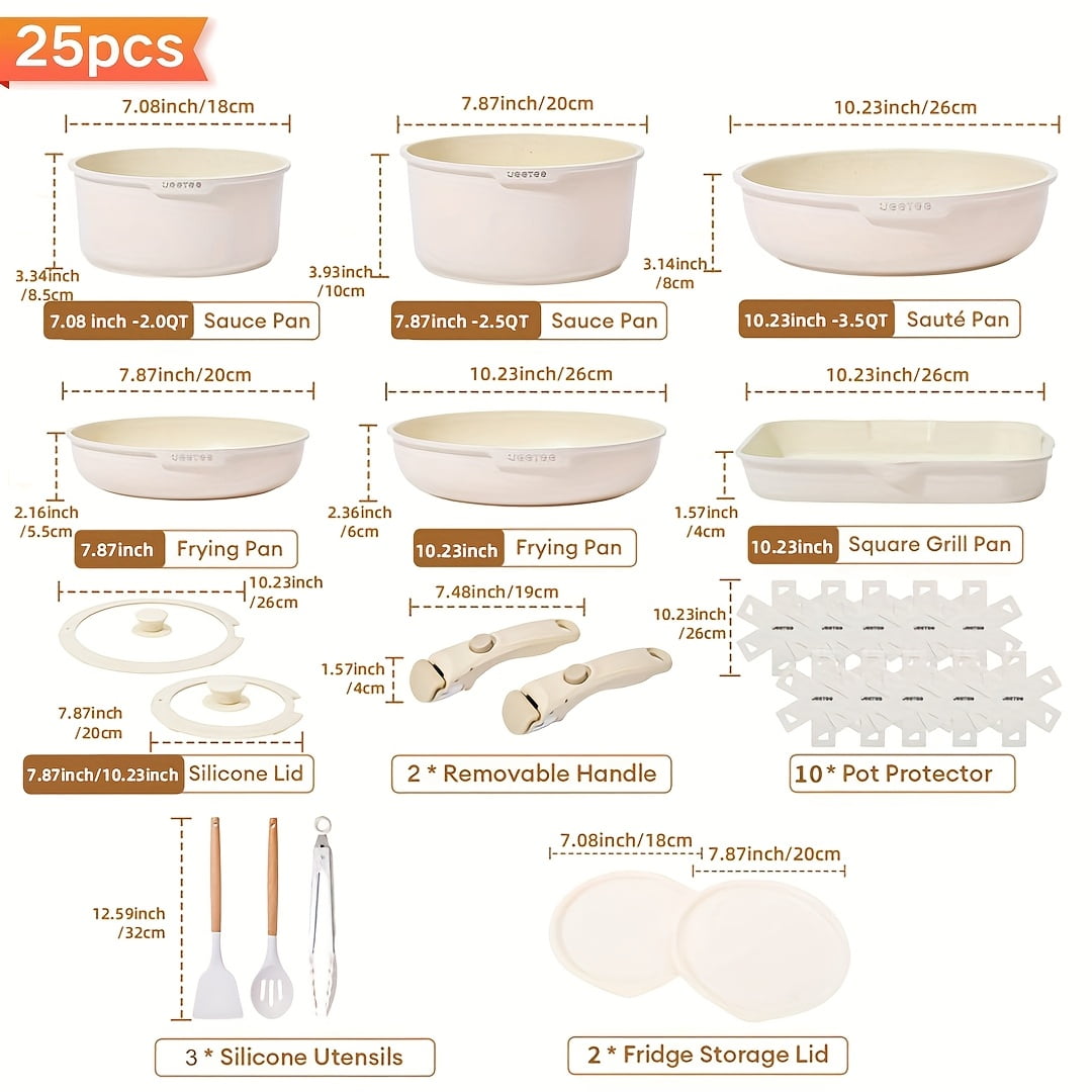 26-Piece Detachable Pot & Pan Set, Non-Stick Cookware with Removable ...