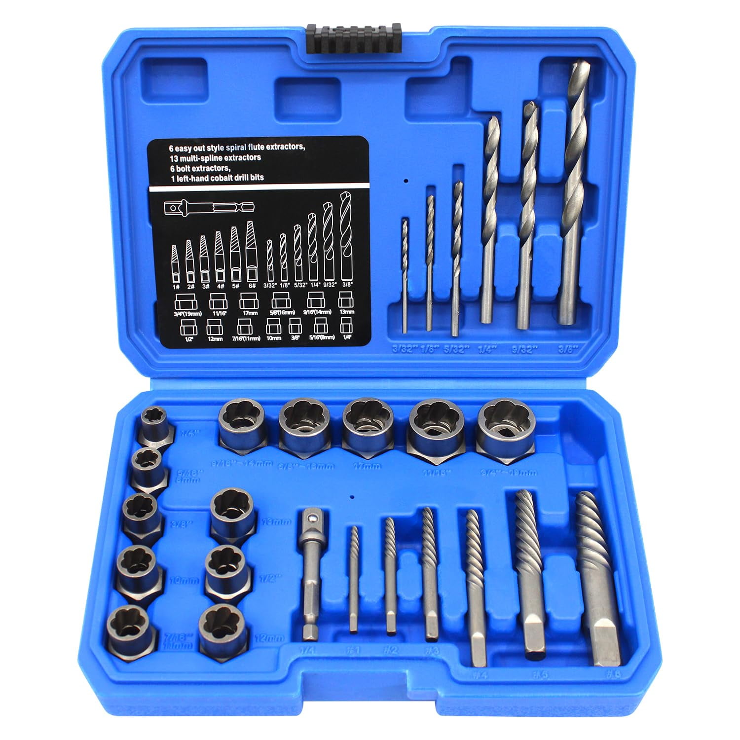 26 Piece Impact Bolt and Spiral Screw Extractor Set & Hand Drill Bit ...