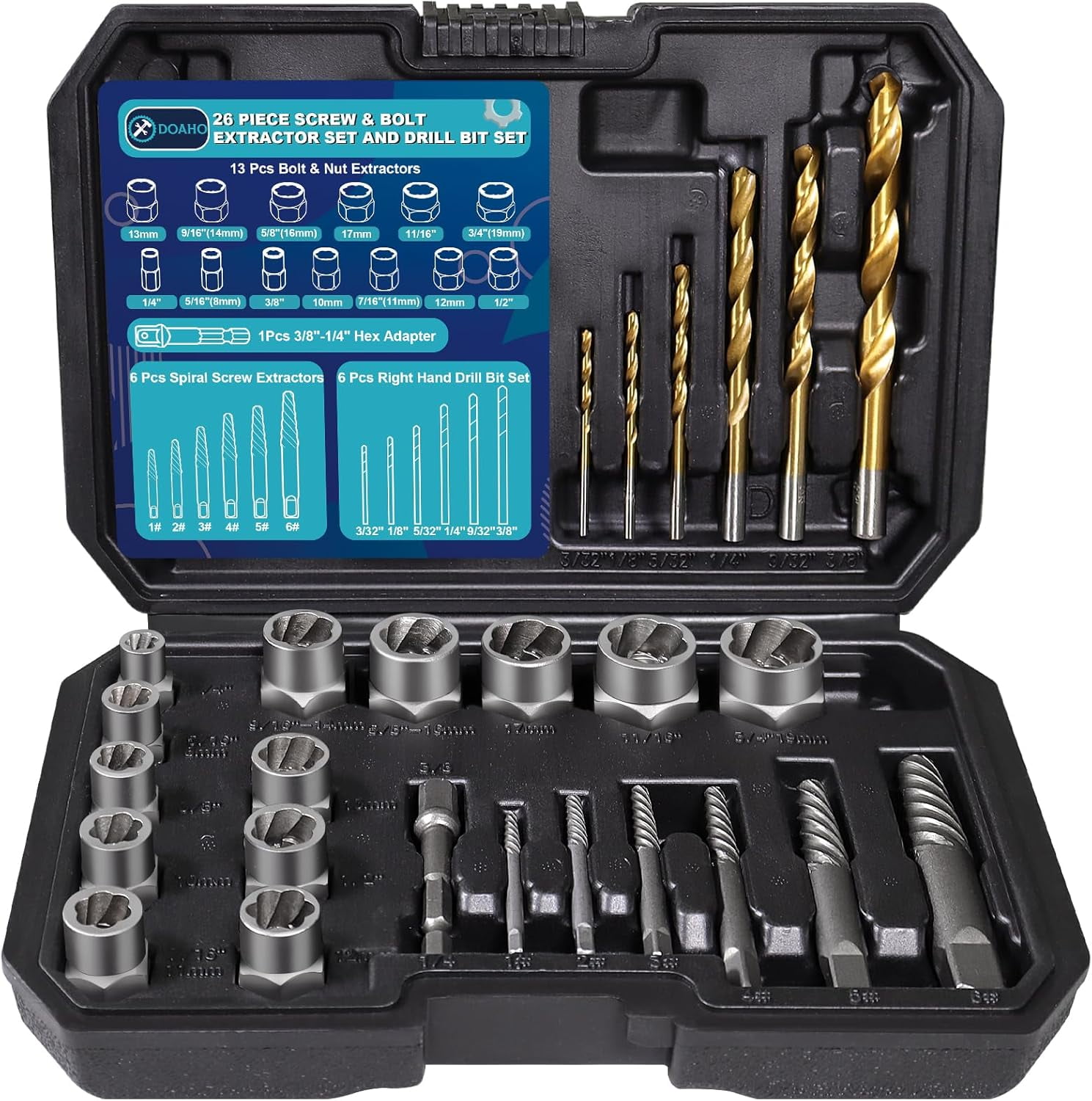 26 Piece Impact Bolt and Spiral Screw Extractor Set with Left Hand ...