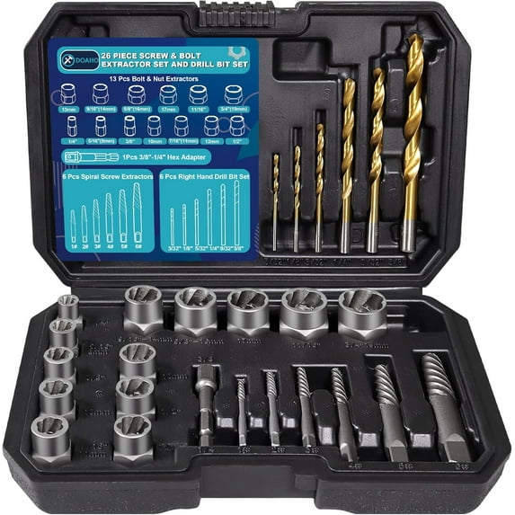 26 Piece Impact Bolt and Spiral Screw Extractor Set with Left Hand ...