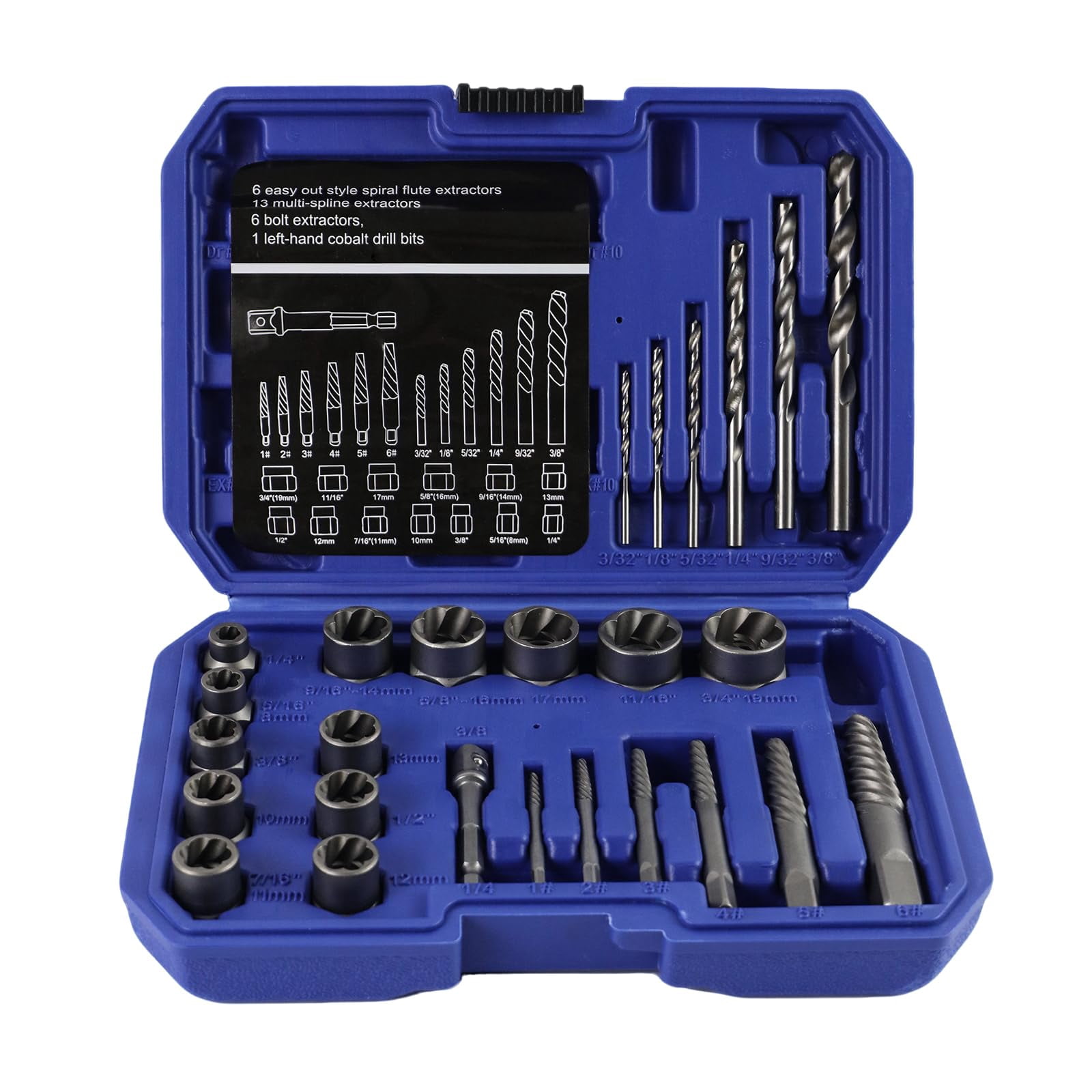 26-Piece Screw & Bolt Extractor and Left-Handed Drill Bit Set with ...