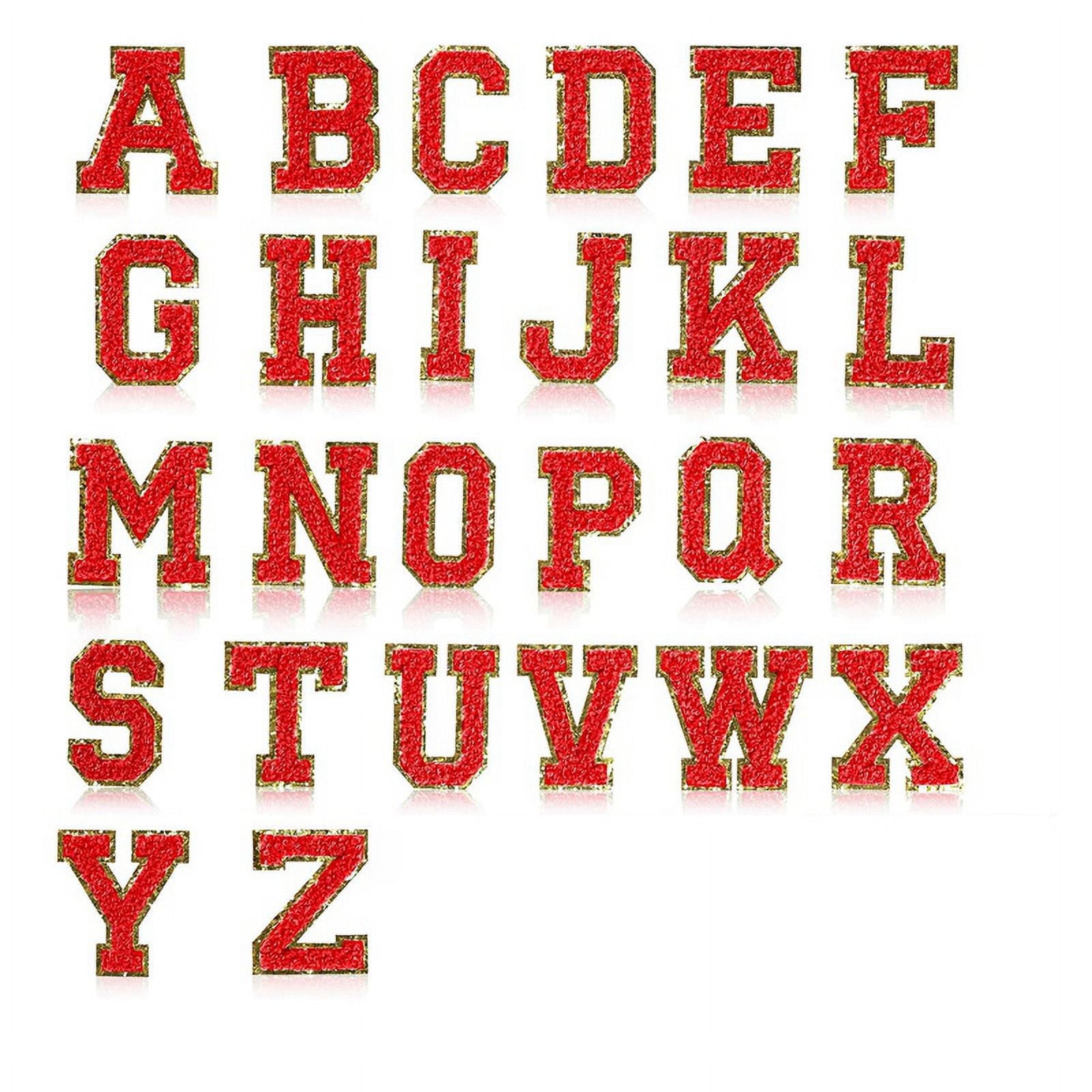 26 Piece Self Adhesive Chenille Letter Patches A-Z Glitter Red ...