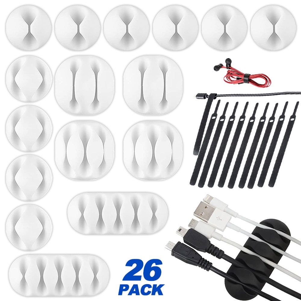 26 Piece Silicone Cable Clips,Self-Adhesive Desktop Cable Organizer ...
