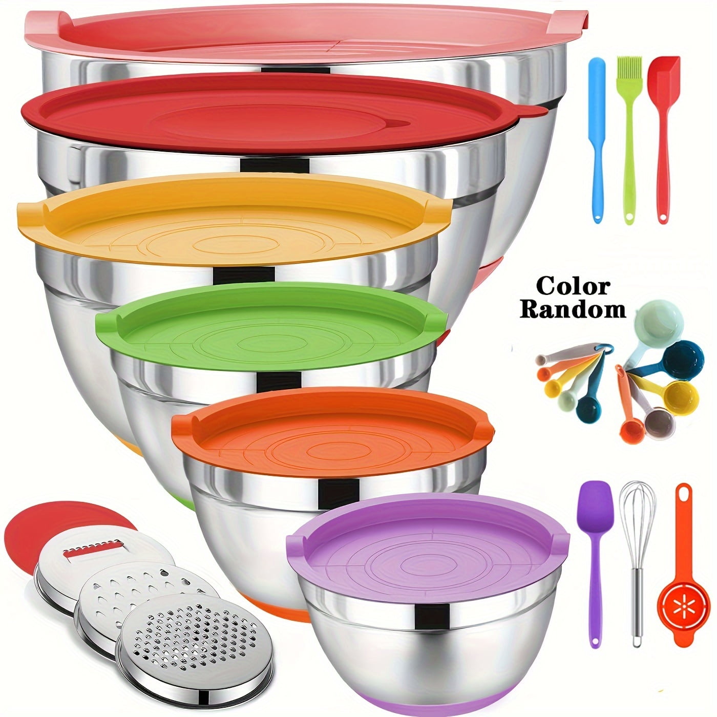 26-Piece Stainless Steel Nesting Bowls Set - Airtight Lids, Non-Slip ...