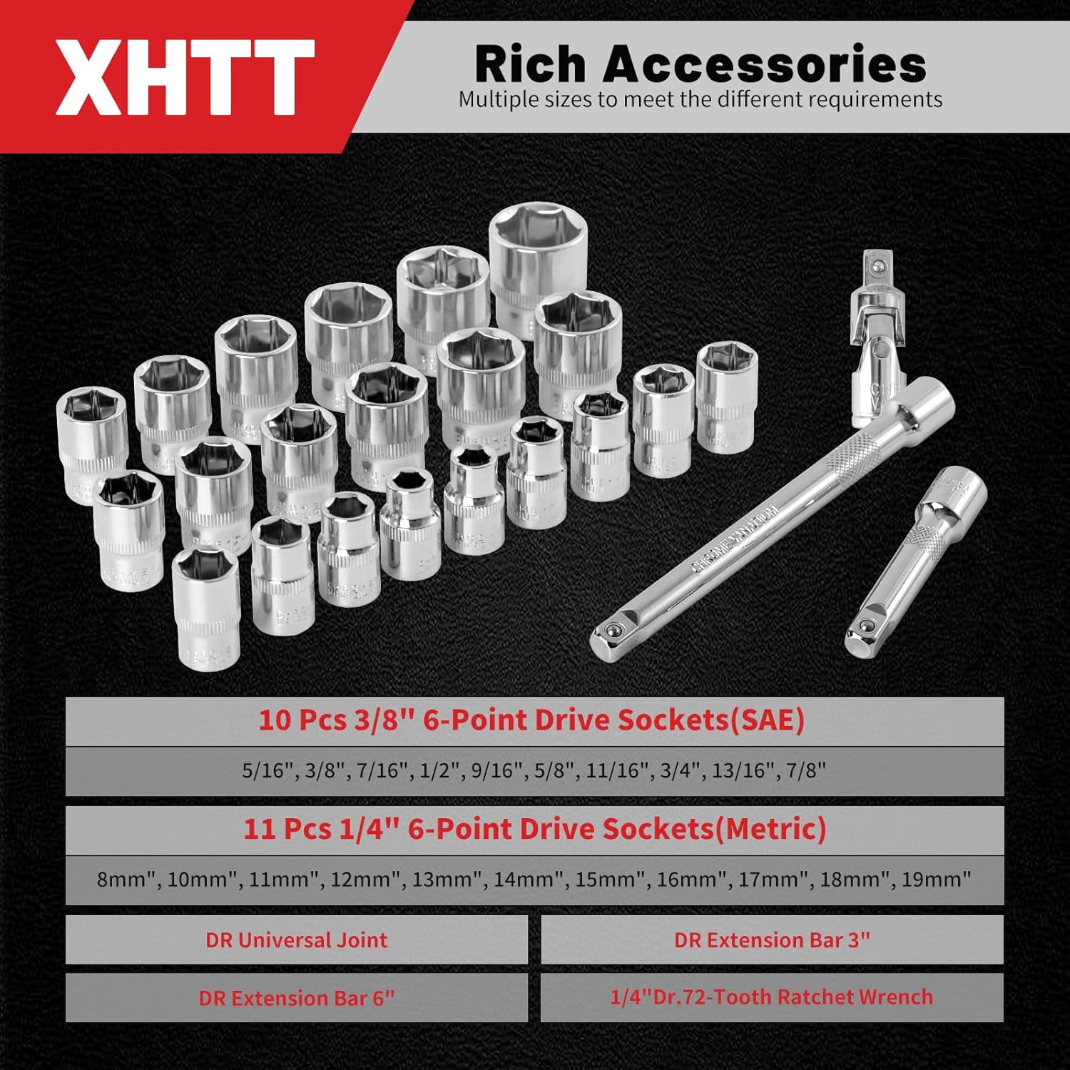 26 Pieces 3/8 Drive Socket Ratchet Wrench Set, SAE/Metric, 72 Tooth ...