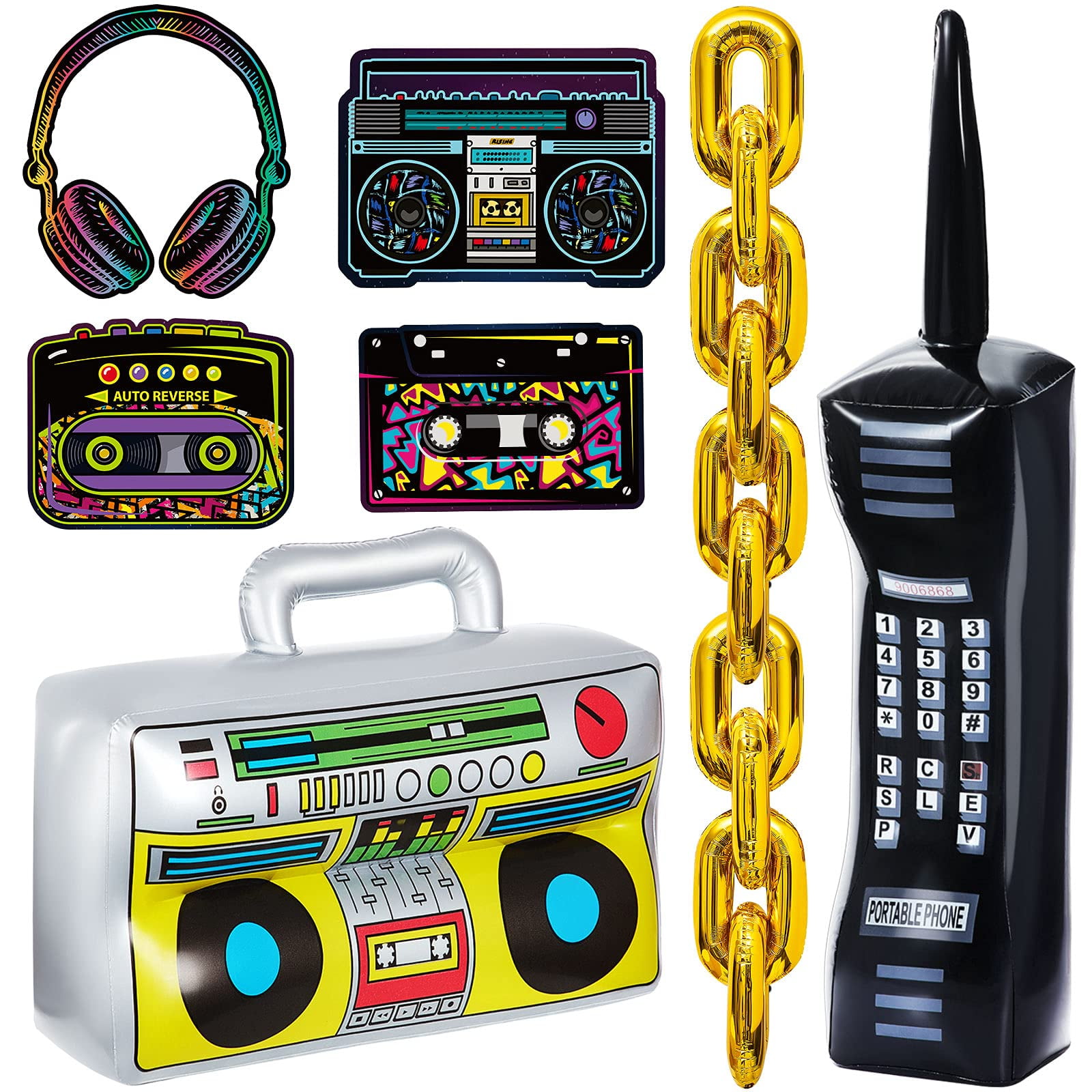 26 Pieces 80s 90s decorations Radio Boombox Mobile Phone Gold Foil ...