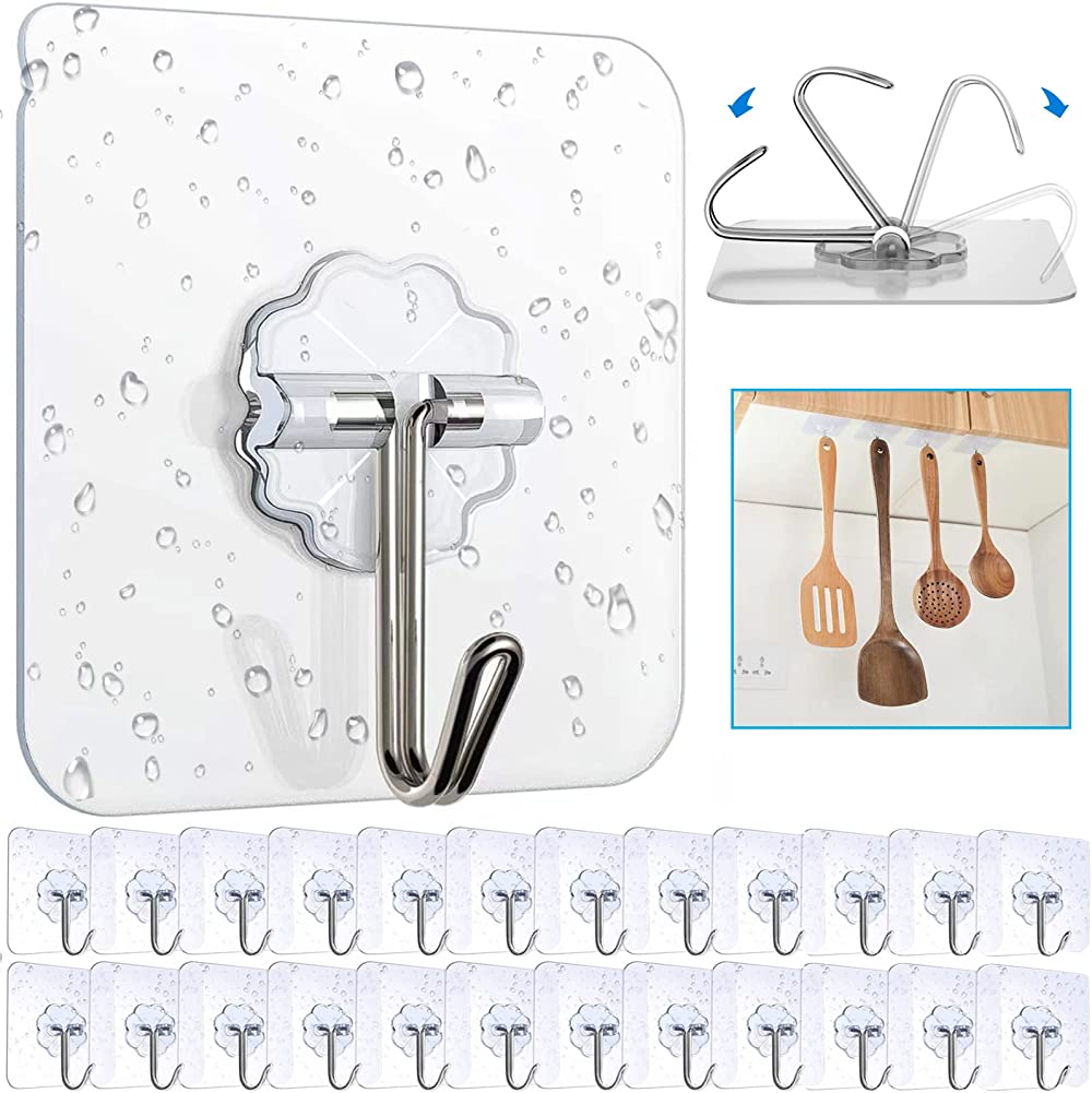 26 Pieces Adhesive Hooks, Transparent Self-Adhesive Hooks No Drilling ...
