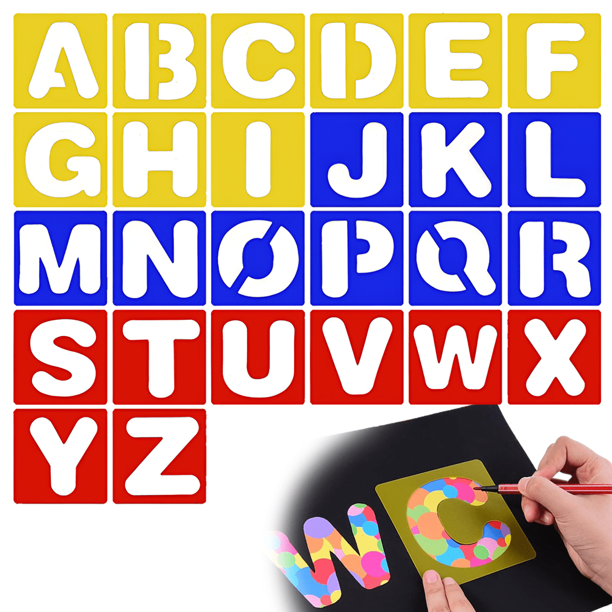 26 Pieces Letter Stencil Set, Reusable Art Alphabet Stencils For Wooden ...