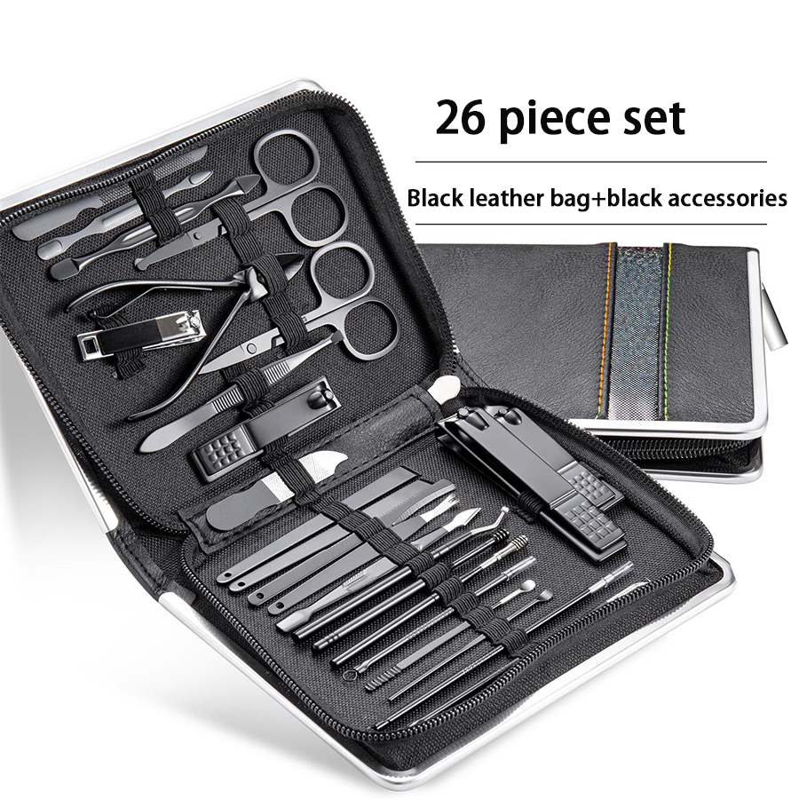 26 Pieces Nail Clipper Set Nail Art Set Zipper Bag Rose Gold Dead Skin ...