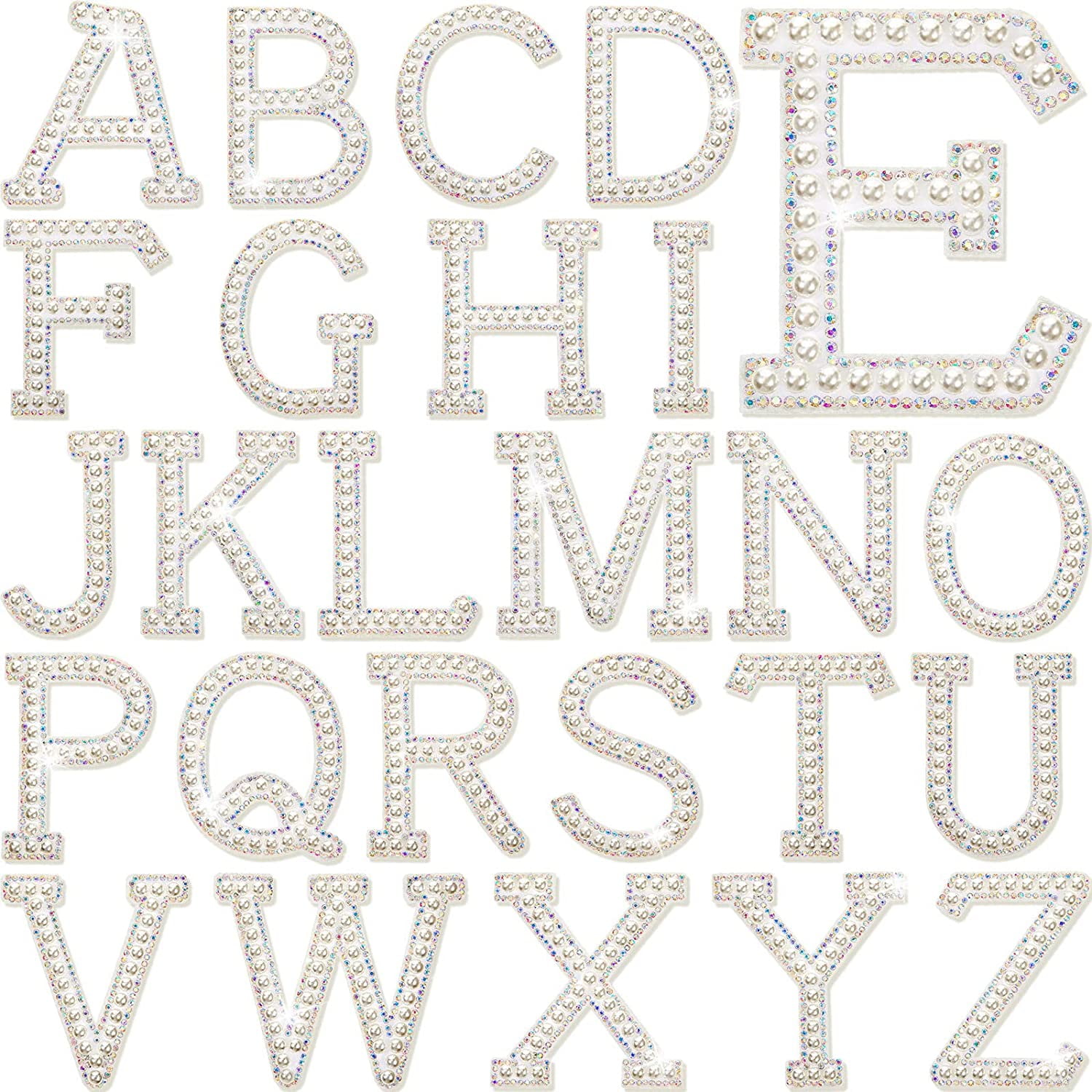 26 Pieces Pearl Iron Letters A-z White Rhinestone Pearl Glitter ...