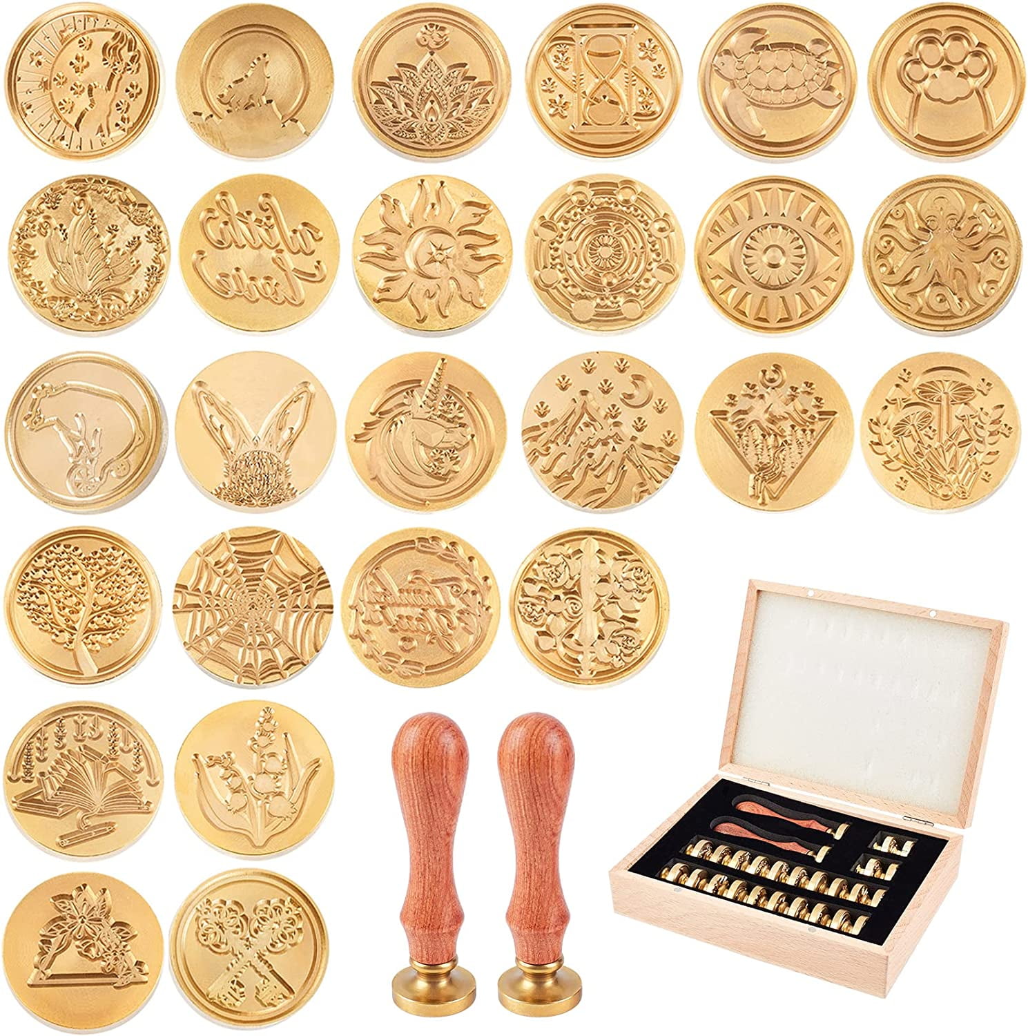 26 Pieces Wax Seal Stamp Heads with 2 Pieces Universal Wooden Handle ...