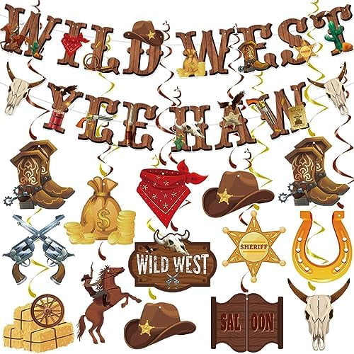 26 Pieces Western Party Decorations West Cowboy Banners Hanging Swirls ...