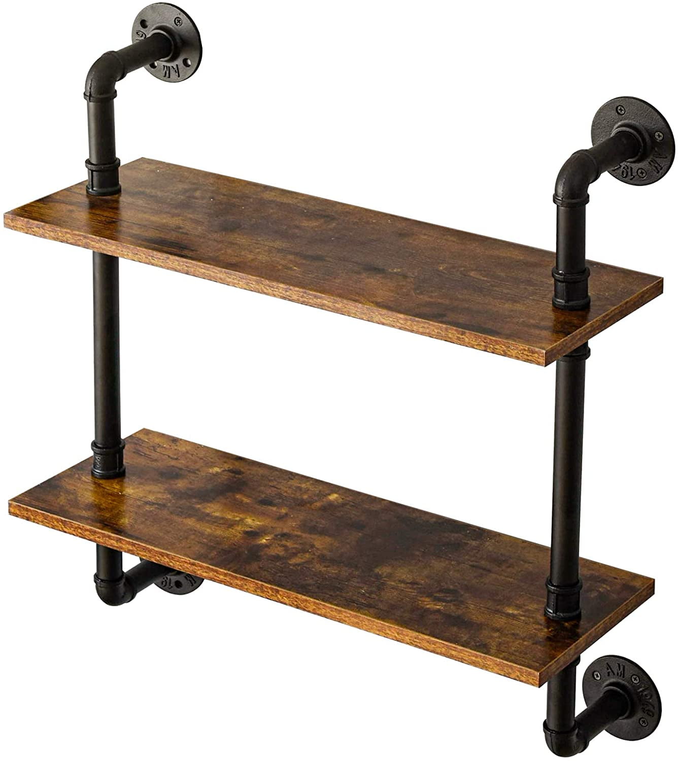 26" Pipe Floating Shelves,2-Tiers Industrial Pipe Shelves, Rustic Wall ...