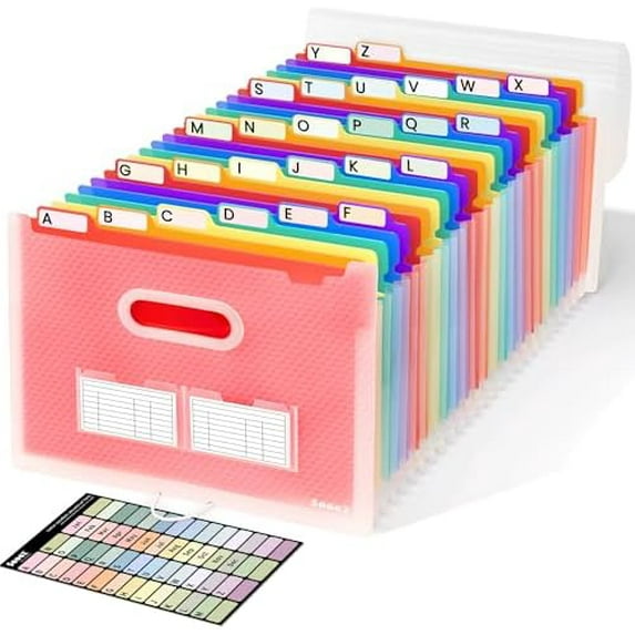 26-Pocket Accordion File Organizer, Upgraded Expanding File Folder with ...