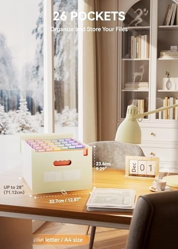 26 Pockets Accordion File Organizer, Expanding File Folder, Portable ...