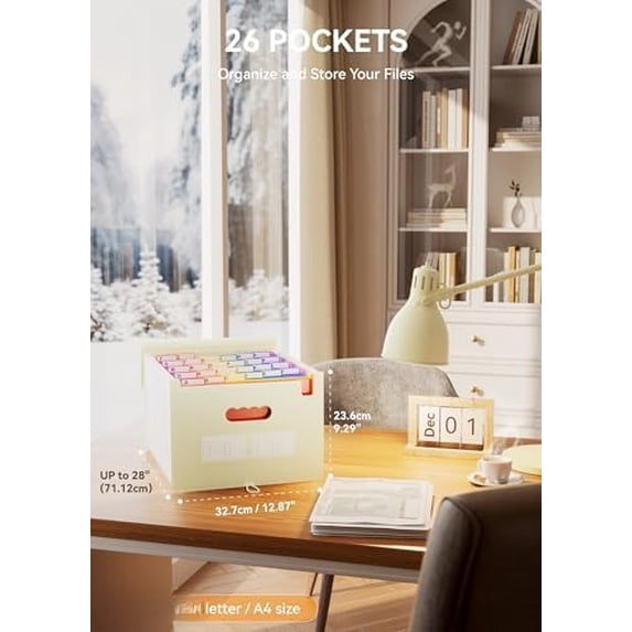 26 Pockets Accordion File Organizer, Expanding File Folder, Portable ...