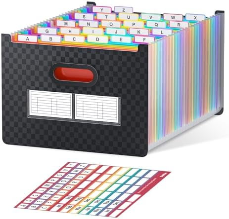 26 Pockets Expanding File Folder, Upright & Open Top, A-Z Colorful Tabs ...