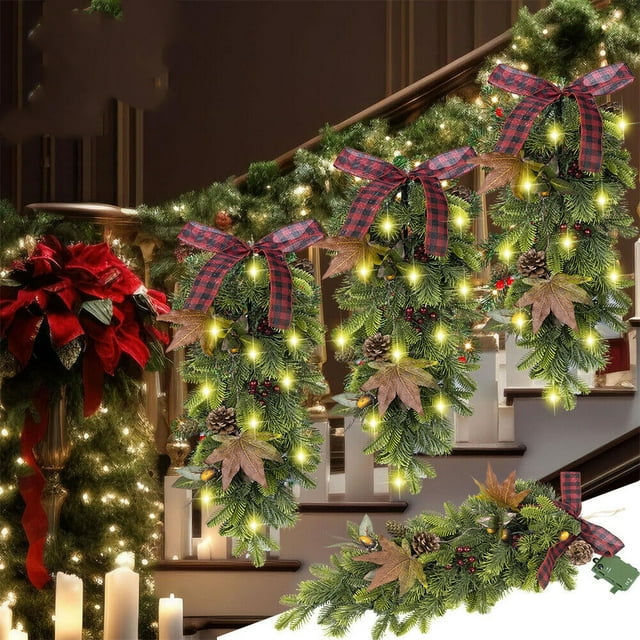 26" Pre-lit Christmas Swags Artificial Teardrop Wreath with LED Lights ...