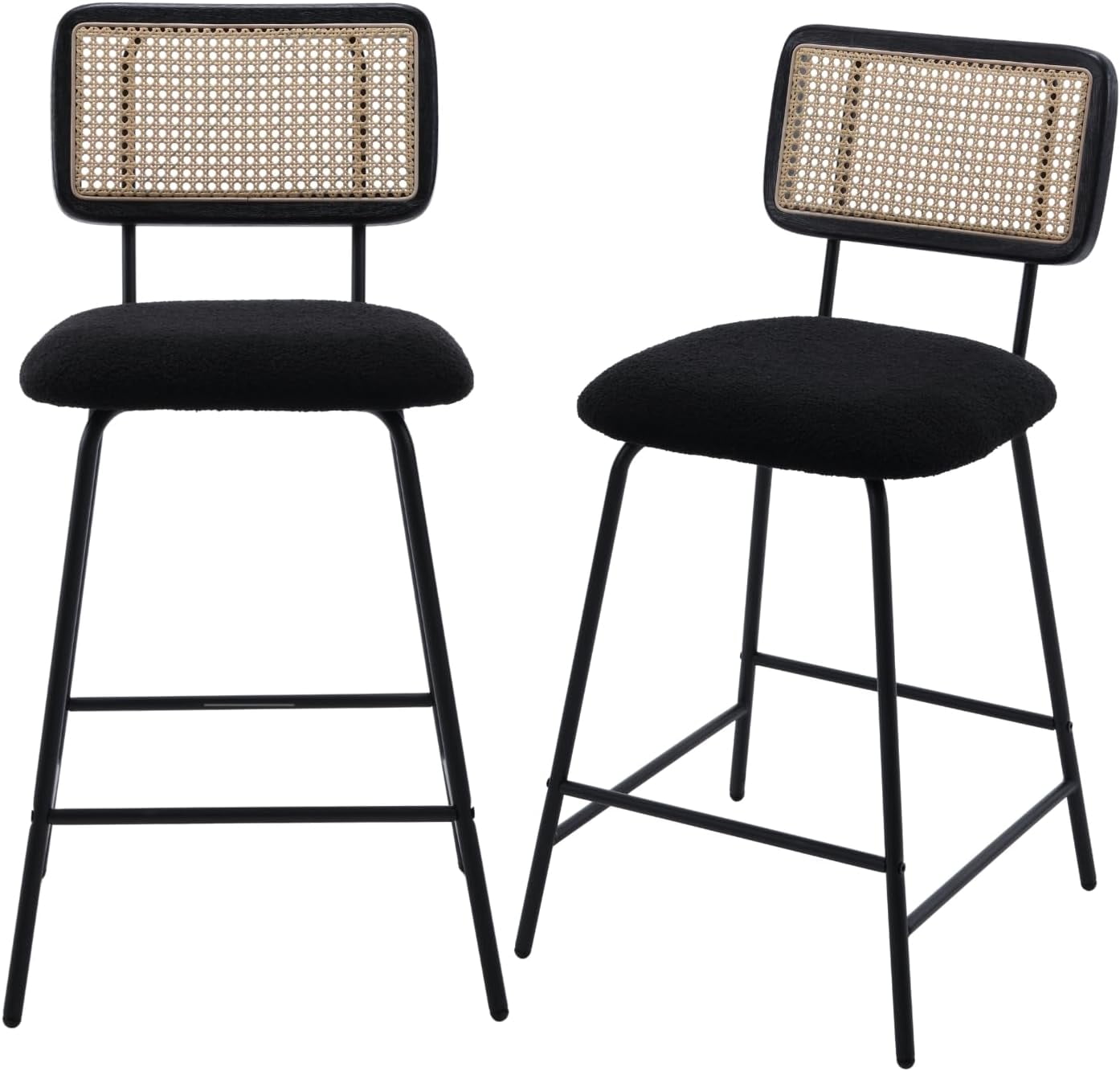 26" Rattan Counter Height Bar Stools Set of 2, Modern Counter Stools ...