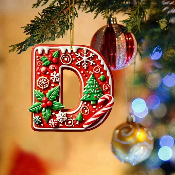 26 Red Letters Christmas Tree Decorations with Candy Cane Pattern ...