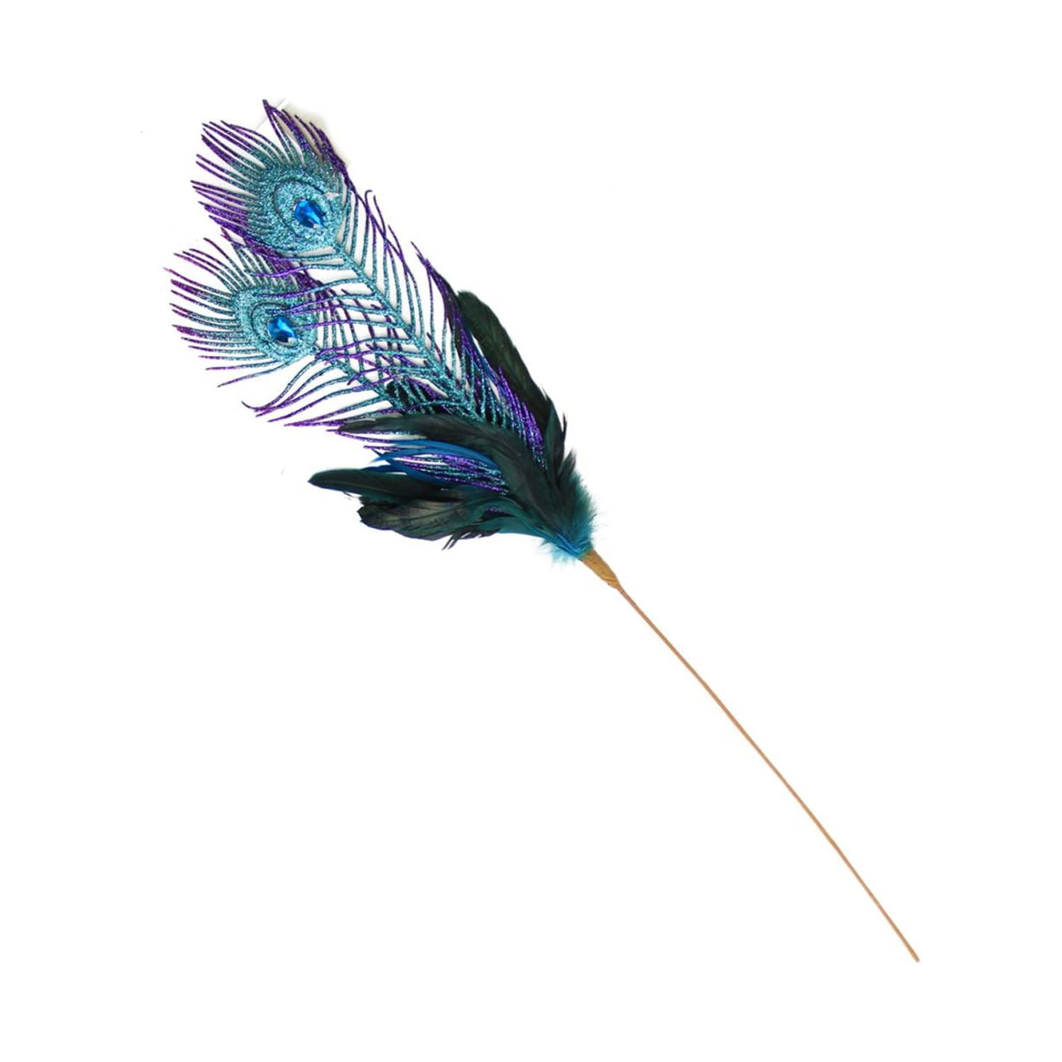 26" Regal Peacock Purple and Green Feather Glitter and Faux Jewel ...