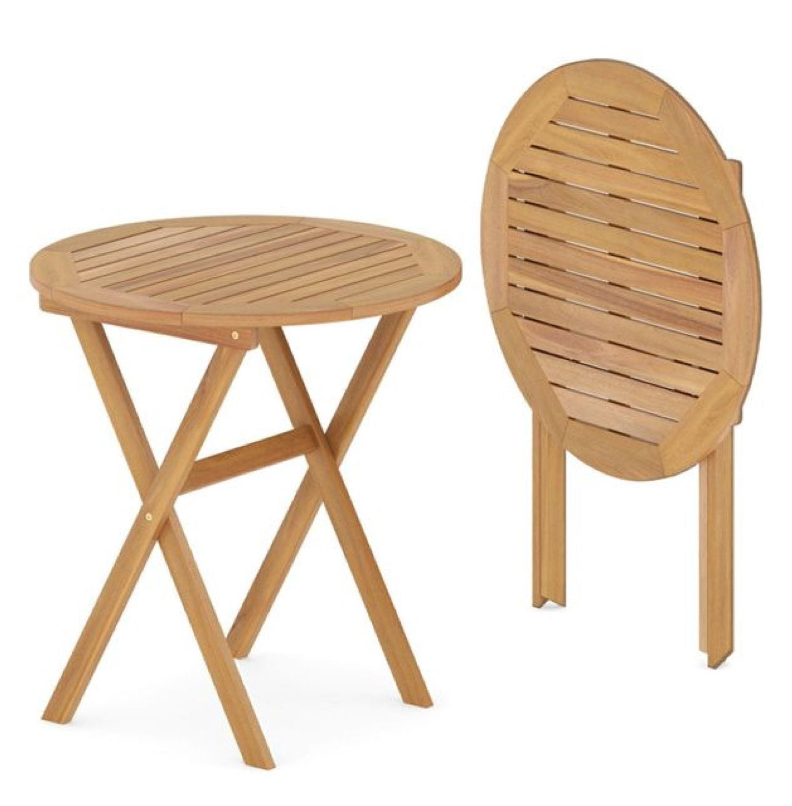 26" Round Wood Folding Side Table, 180lbs Capacity, Patio End Table ...